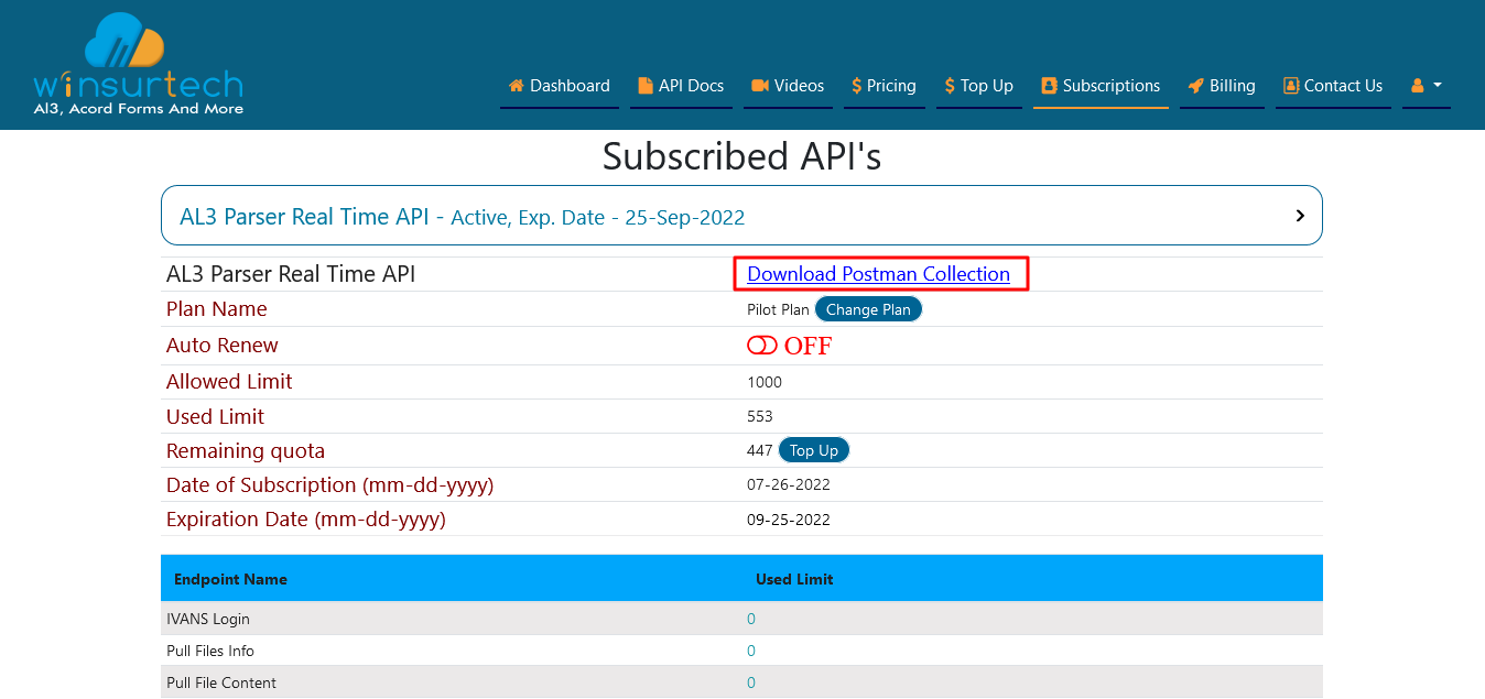 Winsurtech ACORD AL3 API | Documentation